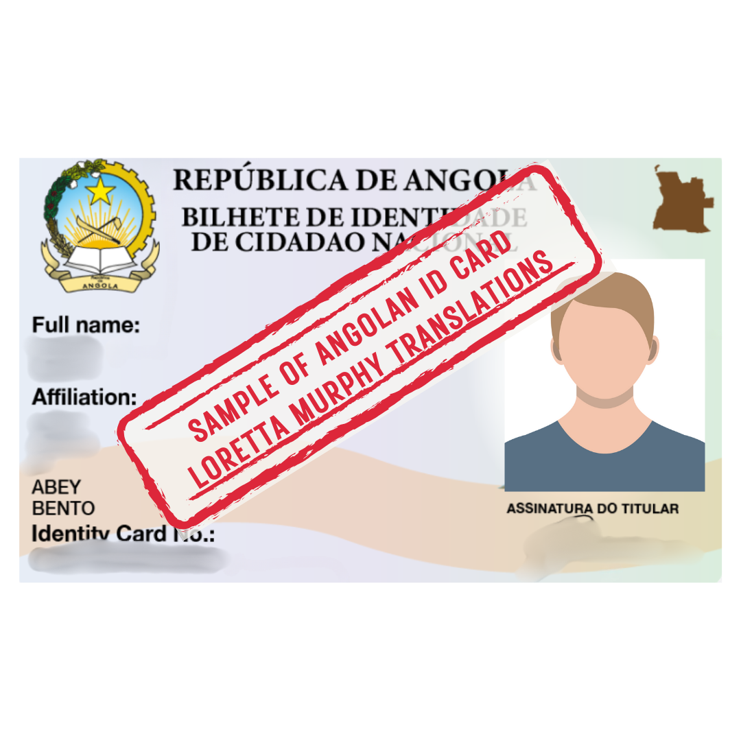 Angolan ID Card- Certified Translation – Loretta Murphy Translations