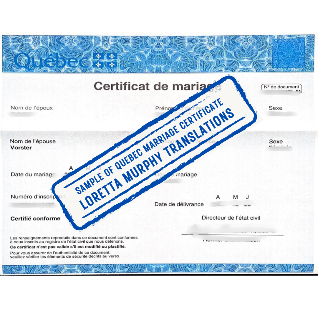 Quebec Marriage Certificate - Certified Translation – Loretta Murphy ...